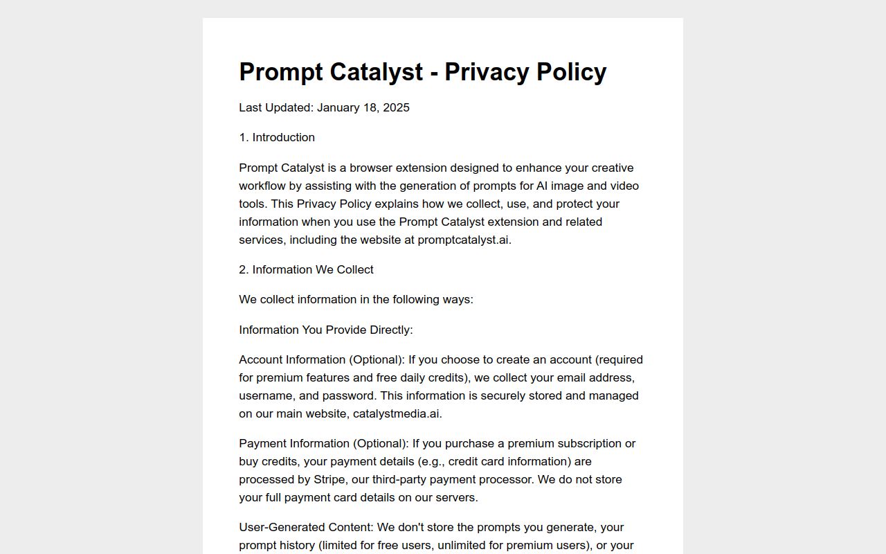 Prompt Catalyst Privacy Policy